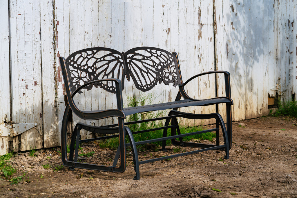 Cast Iron Butterfly Glider Bench designed by Painted Sky Designs