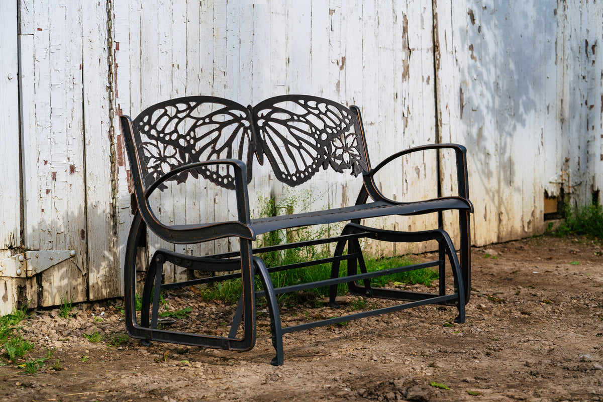 Cast Iron Butterfly Glider Bench designed by Painted Sky Designs